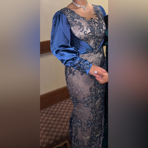 Dresses | Elegant Blue And Gray Embroidered Dress | Poshmark